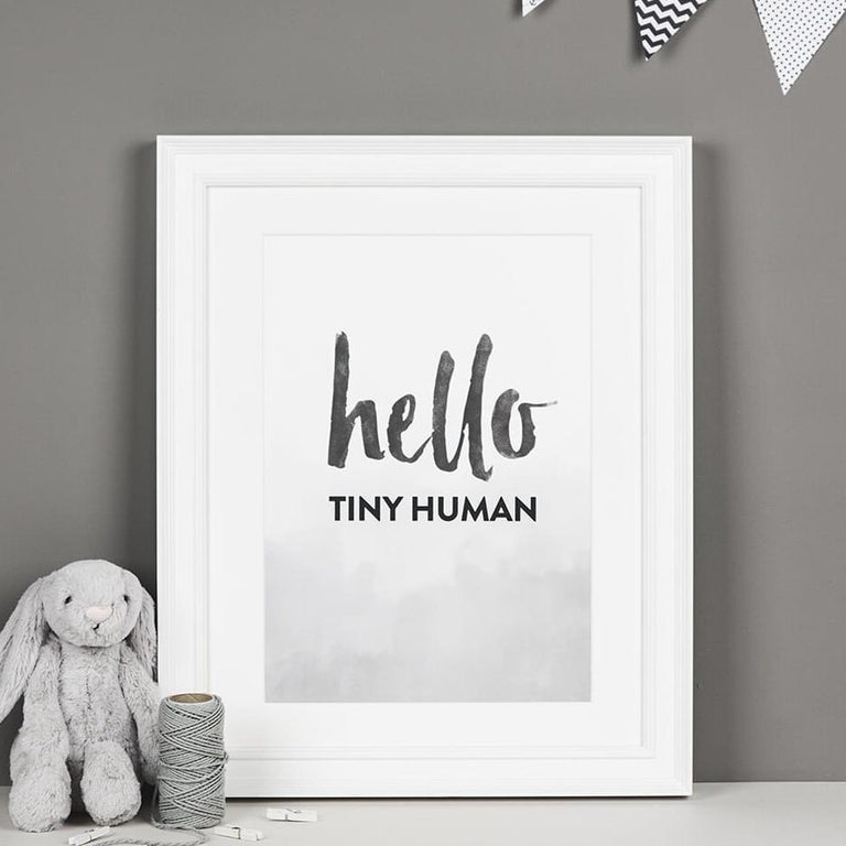 'Hello Tiny Human' Monochrome Nursery Print - I am Nat Ltd